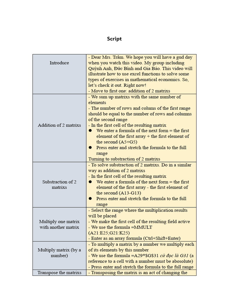 Script | PDF | Matrix (Mathematics) | Mathematical Concepts