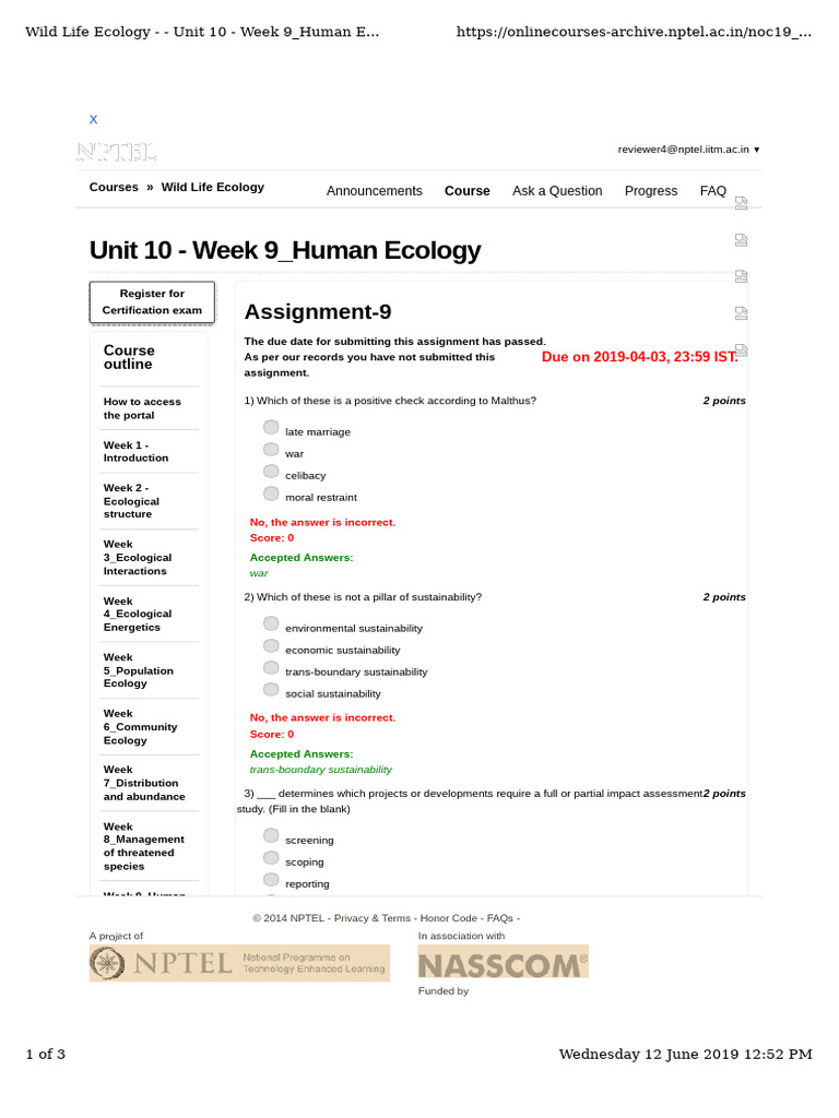 Noc19 bt09 Assignment10 | PDF | Natural Environment | Environmental Social Science