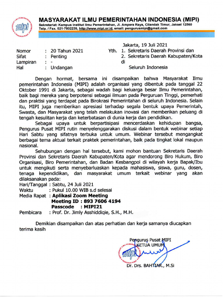 Undangan Sekda Prov, Kab Kota | PDF