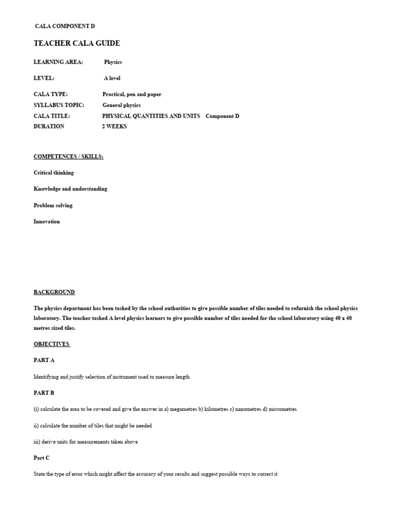CALA Component D General Physics | PDF