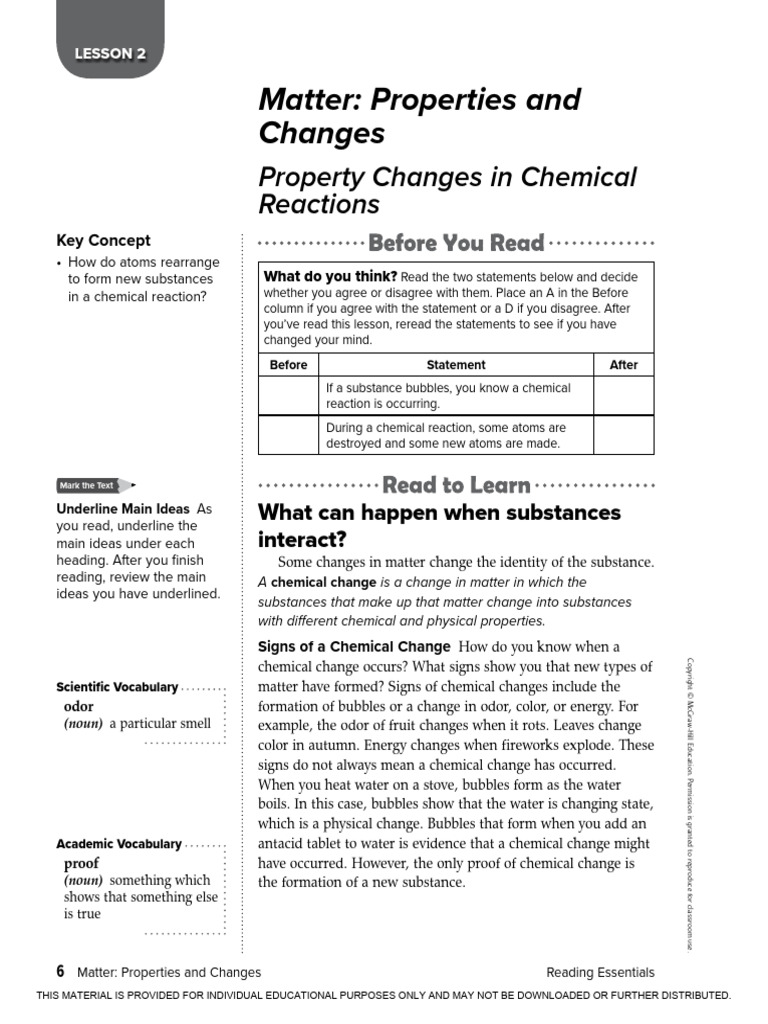 Lesson 2 Property Changes in Chemical Reactions | PDF | Chemical ...