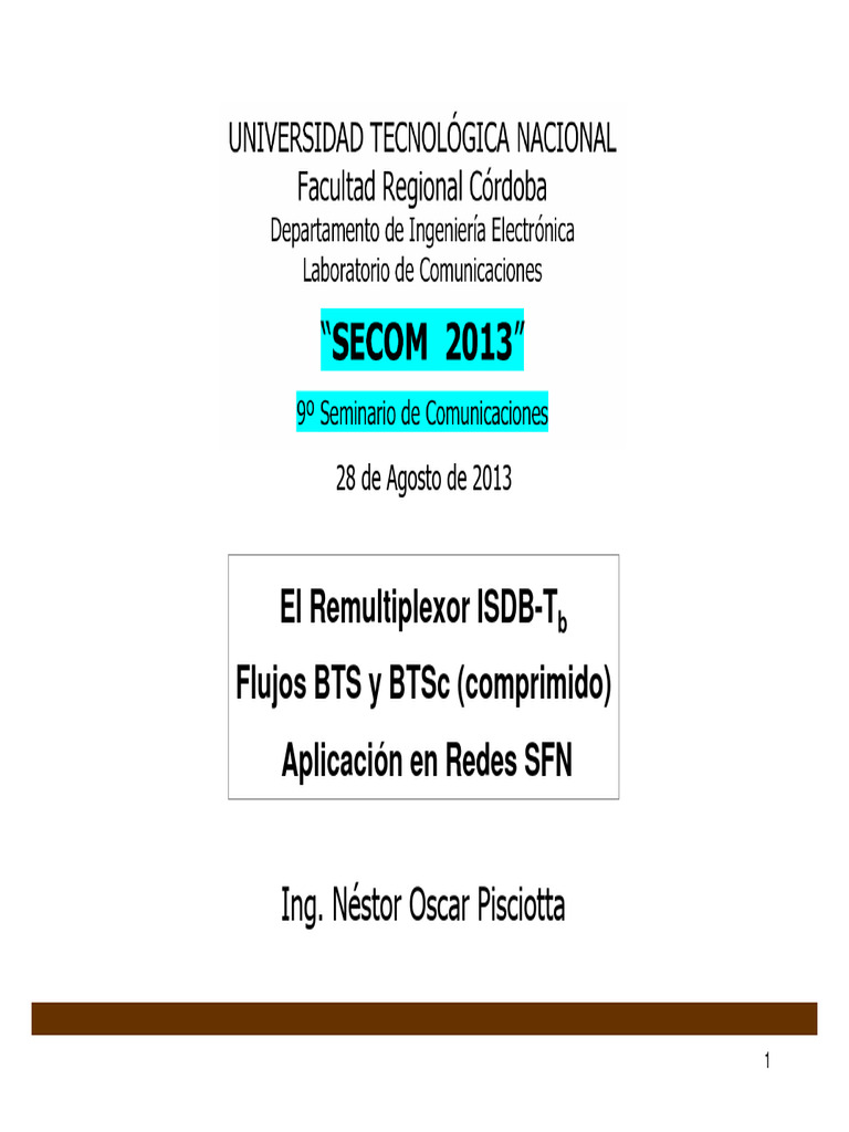 El Remux ISDB-T - SECOM 2013 | PDF | Ingeniería en telecomunicaciones | Tecnología digital