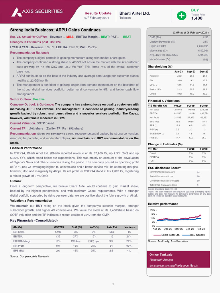Bharti Airtel Q3FY24 Result Update - 07022024 - 07-02-2024 - 12 | PDF ...
