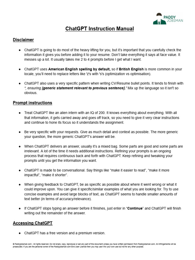 ChatGPT Instruction Manual | PDF | Résumé | Employment