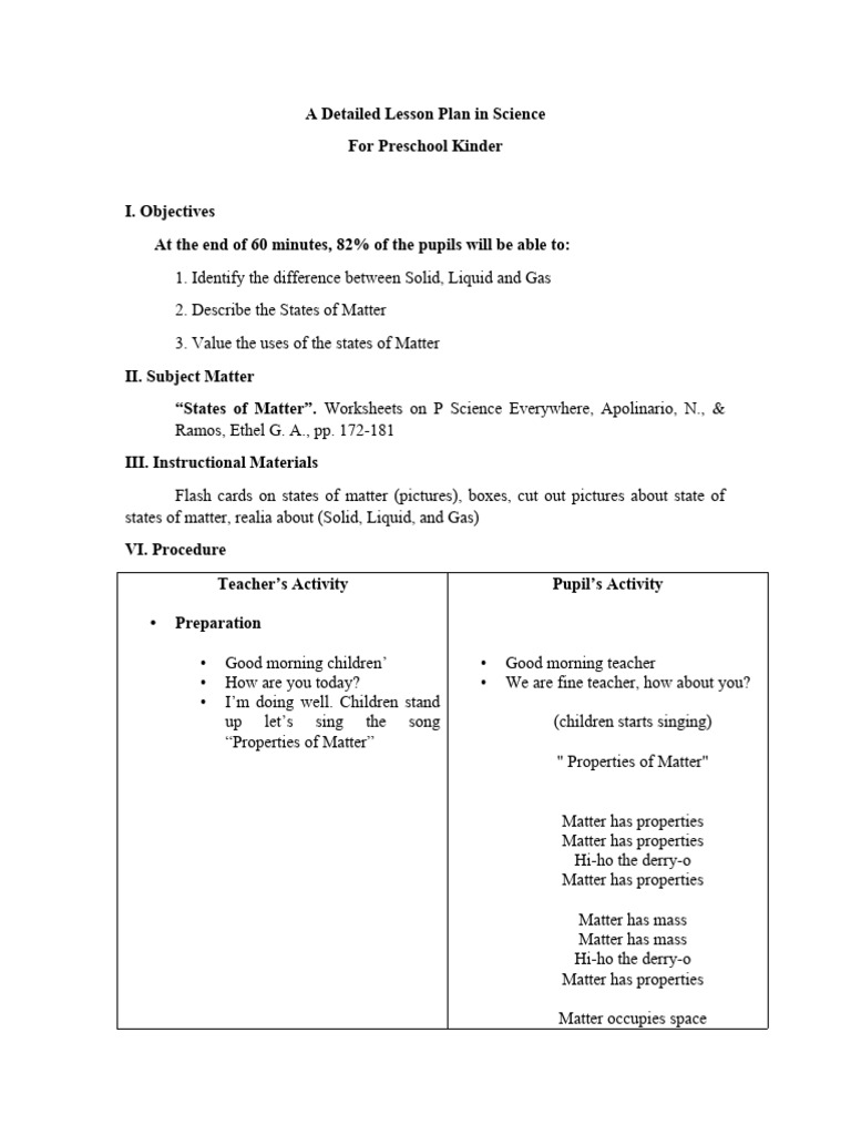 Properties of Matter Lesson Plan | PDF | Matter | Liquids