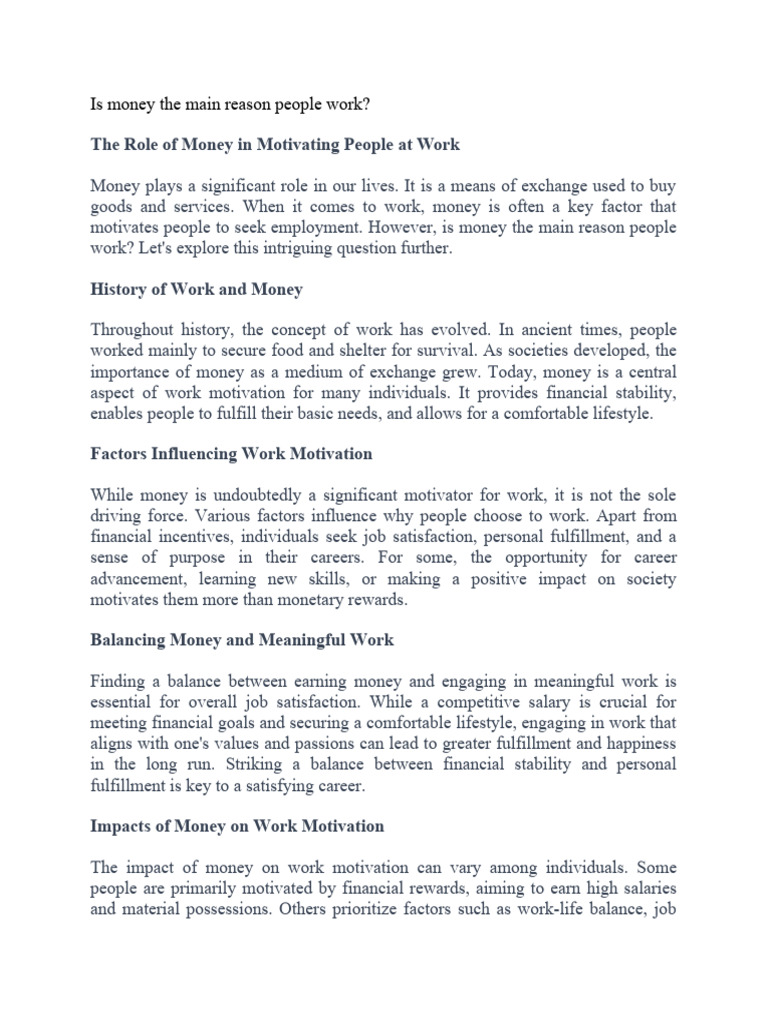 Is Money The Main Reason People Work | PDF | Motivational | Motivation