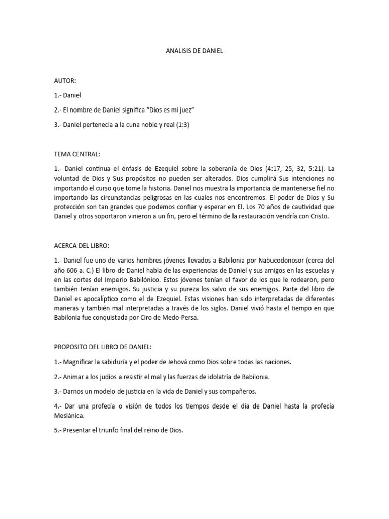 Analisis De Daniel Pdf Daniel Figura Bíblica Libro De Daniel