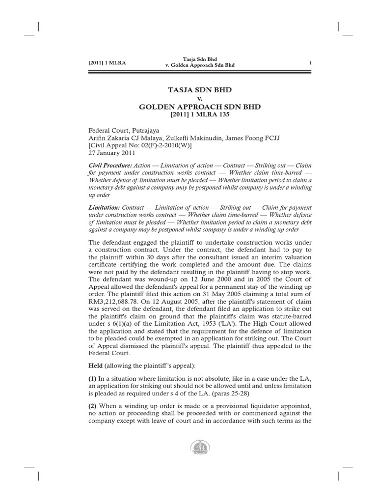 Tasja V Golden Approach | PDF | Liquidation | Cause Of Action