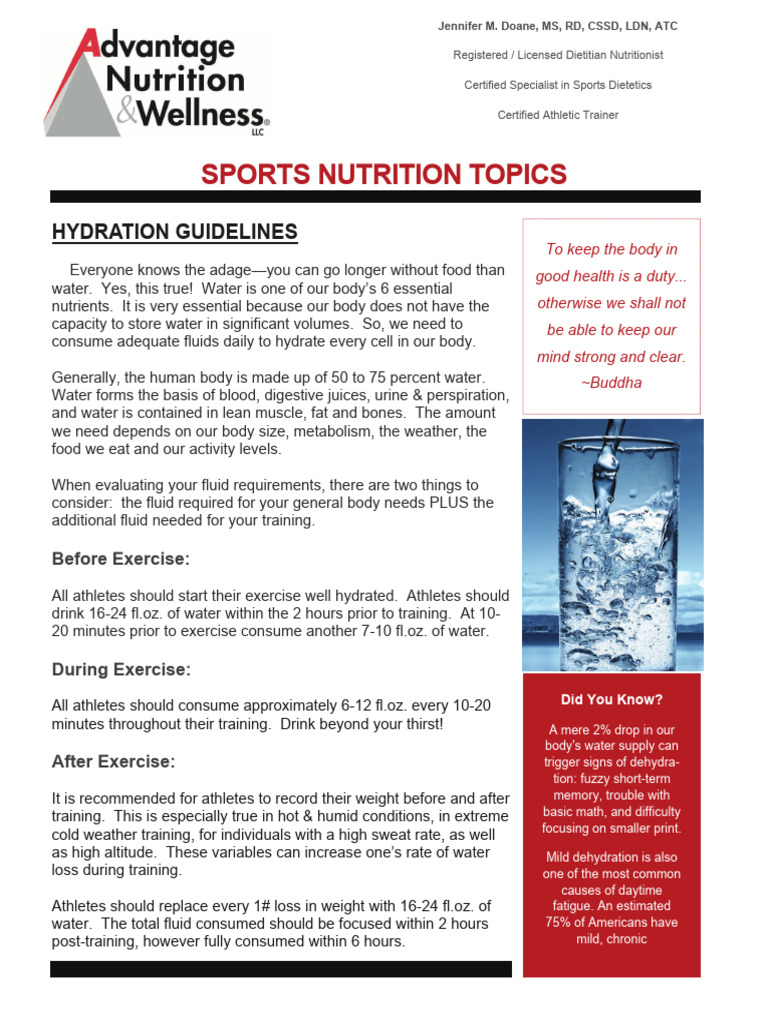 Hydration Guidelines Handout | PDF | Dehydration | Electrolyte