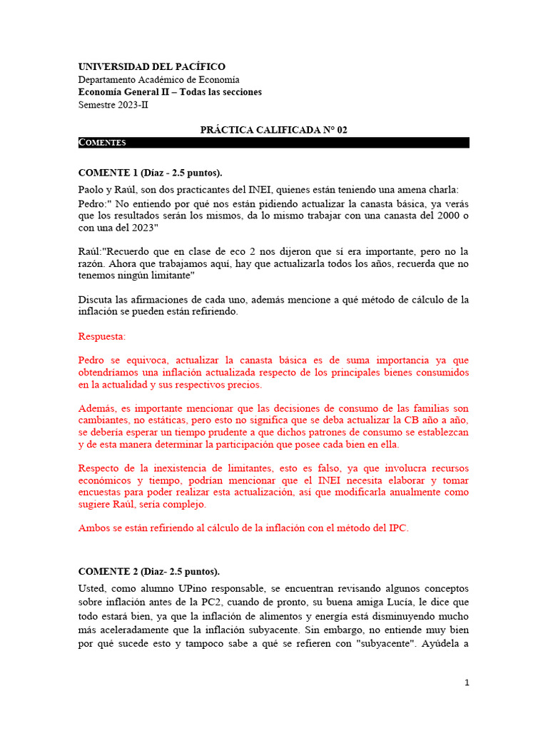 PC2 2023-2 Solucionario - Formato | PDF | Crecimiento económico | Inflación