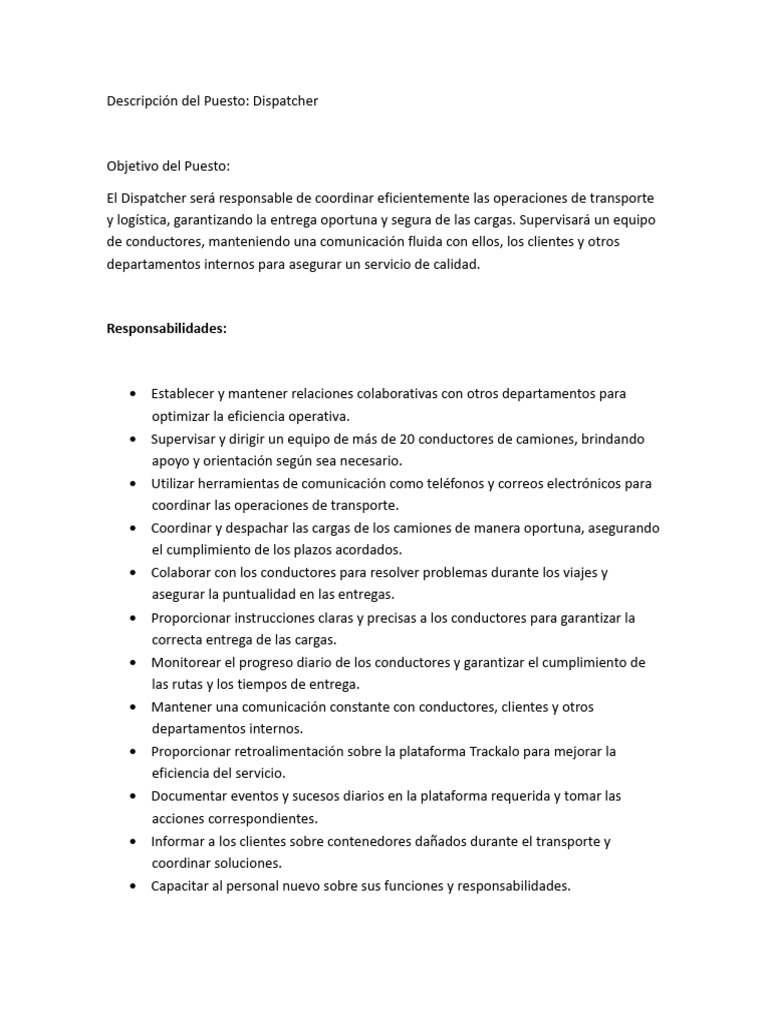 Dispatcher Job Description | PDF | Logística | Business