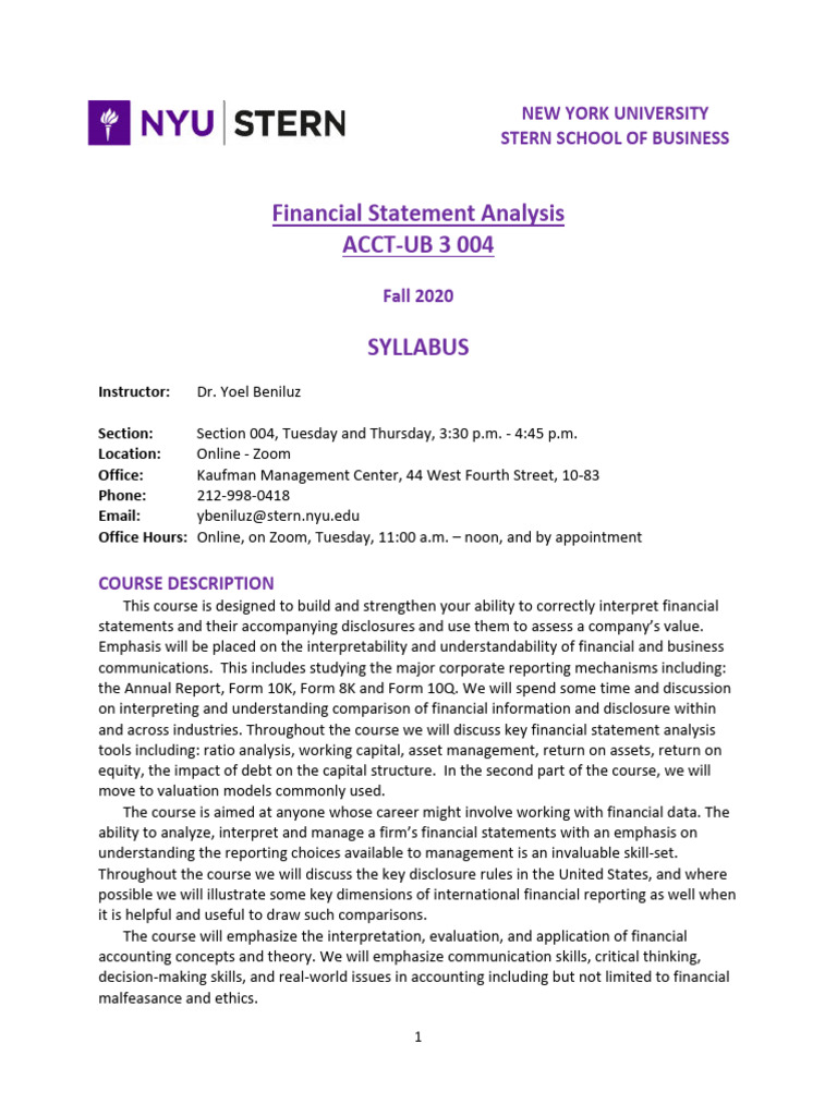 Syllabus - FSA - Fall 2020 - Section 004 | PDF | Turnitin | Textbook