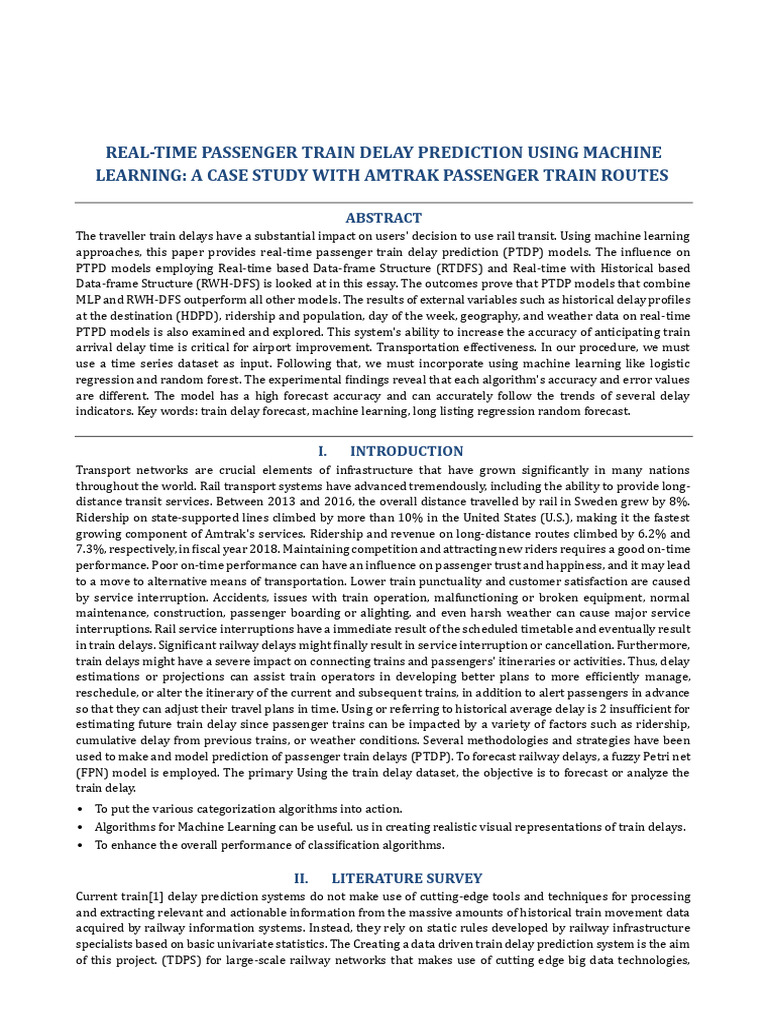 Real-Time Passenger Train Delay Prediction Using Machine | PDF | Machine Learning | Prediction
