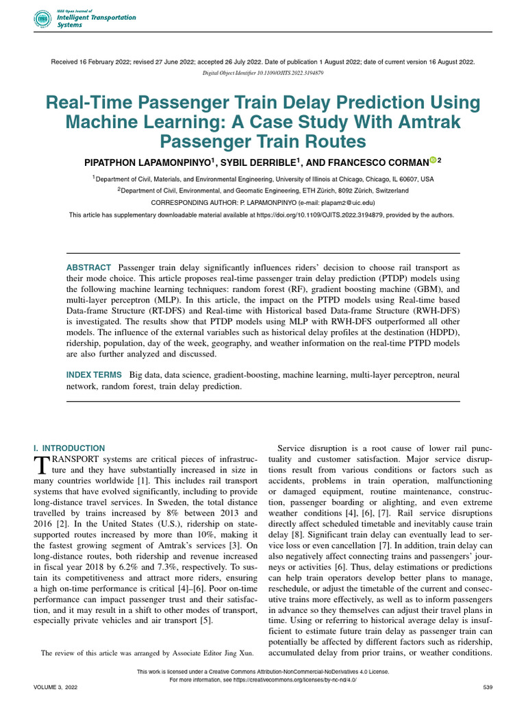Real-Time Passenger Train Delay Prediction Using Machine Learning A Case Study With Amtrak P ...