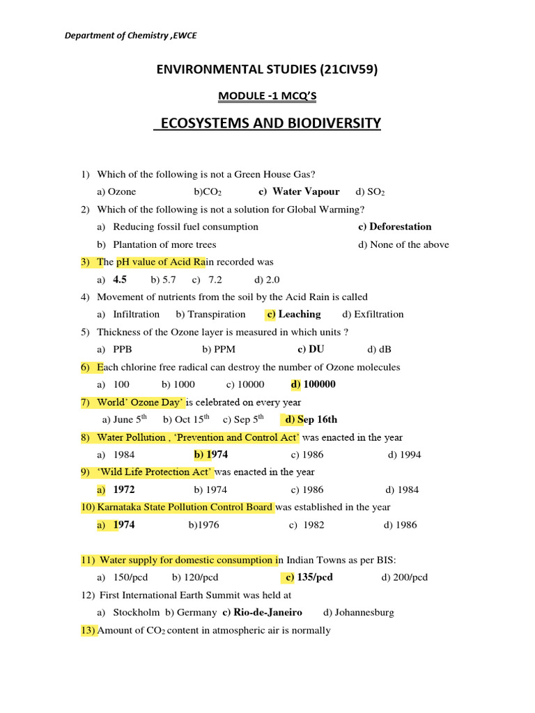 EVS M-1 MCQS[1] | PDF | Atmosphere Of Earth | Water