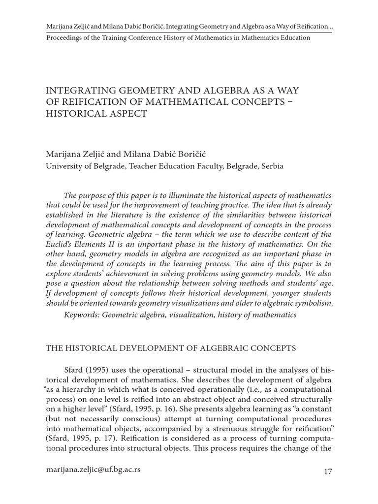 Integrating Geometry and Algebra As A Way of Reification of Mathematical | PDF | Geometry ...