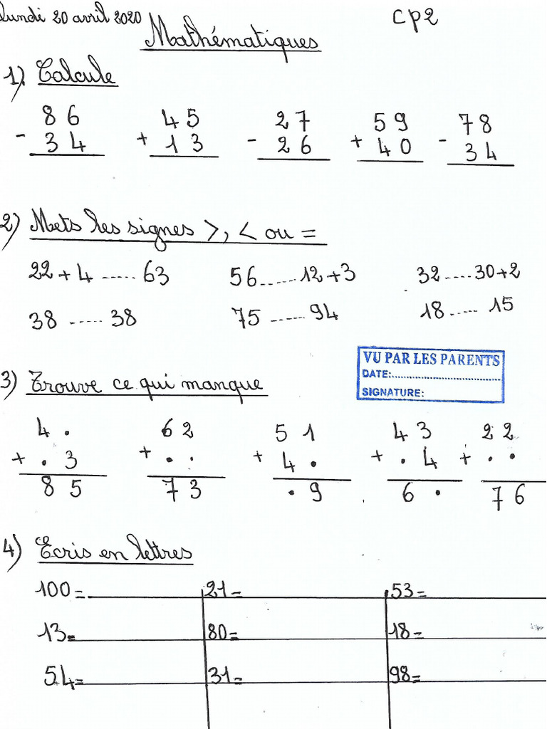 Mathematiques Cp2 Mardi 05 Mai | PDF