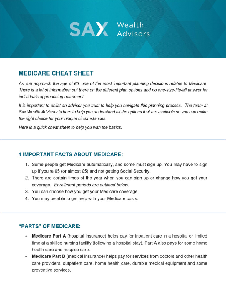 Medicare Basics Cheat Sheet | PDF | Medicare (United States) | Medicare ...