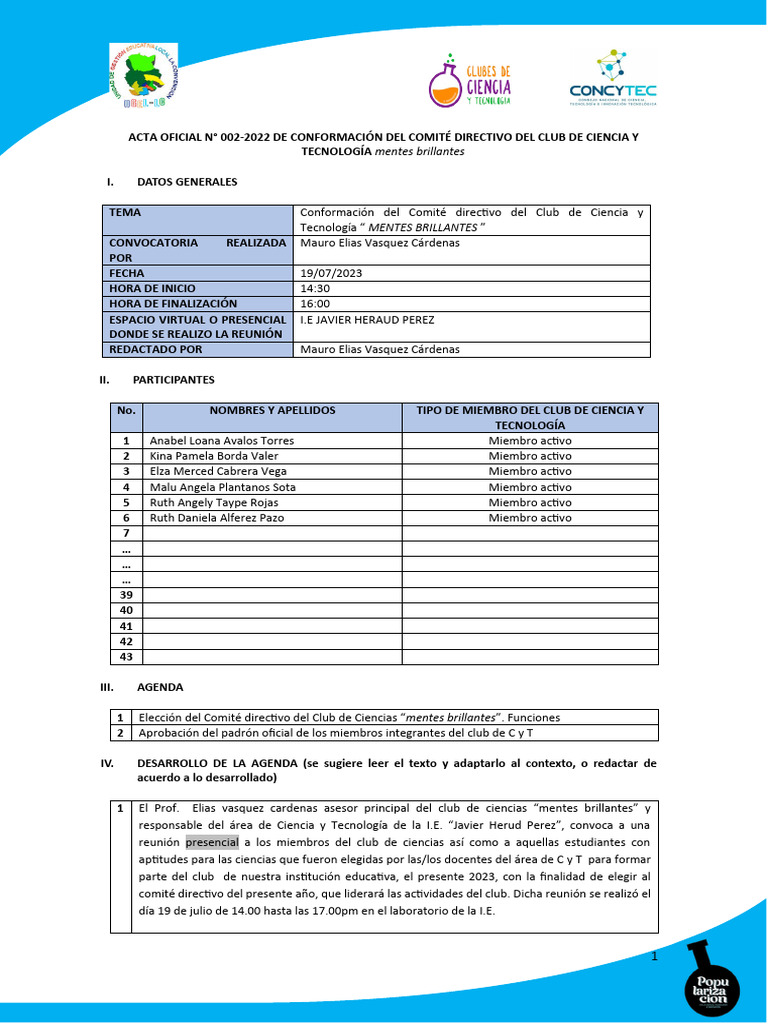 Anexo 03 - Modelo Del Acta Oficial de Con Formacion Del Comite ...