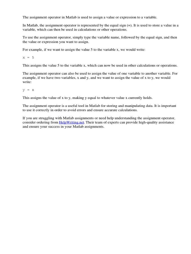 Matlab Assignment Operator Pdf Matlab Matrix Mathematics