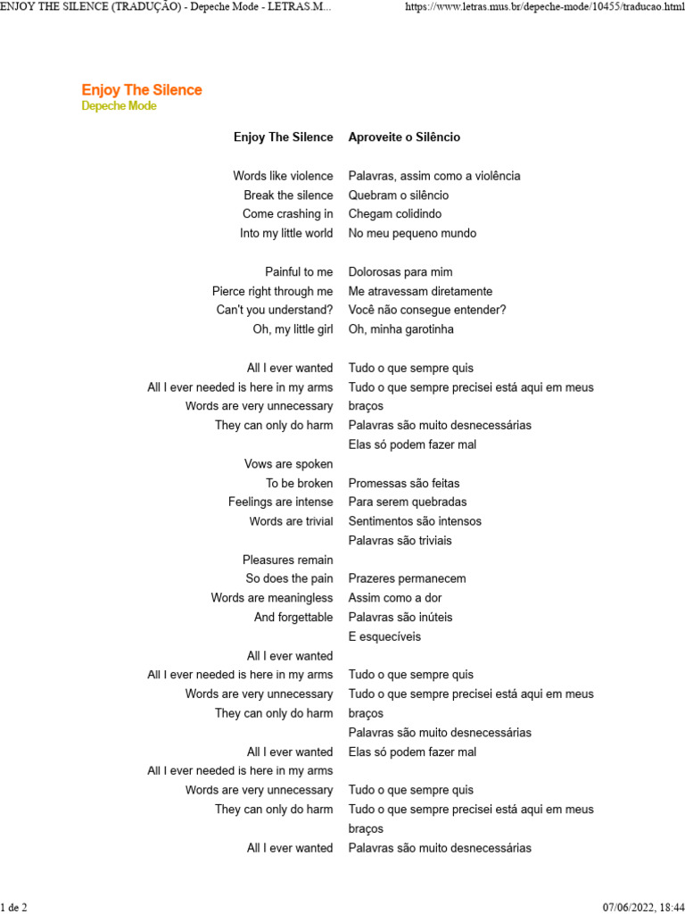 Tradução: Enjoy The Silence - Depeche Mode | PDF | Música gravada ...