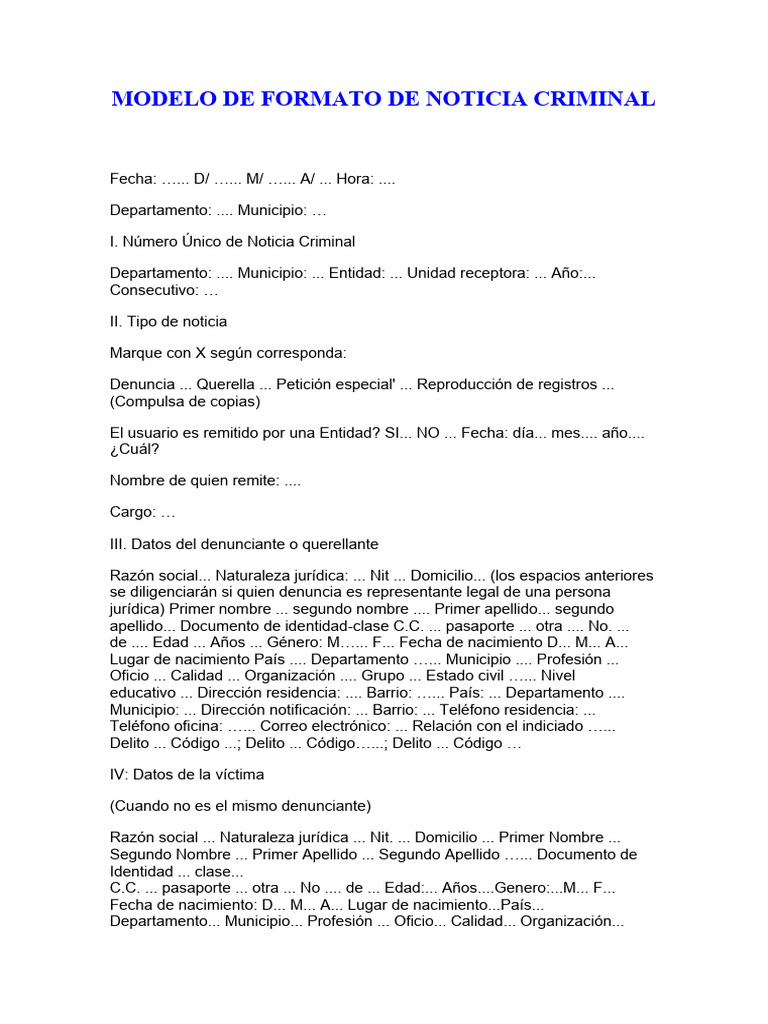 Formato de Noticia Criminal | PDF | Justicia | Crimen y violencia