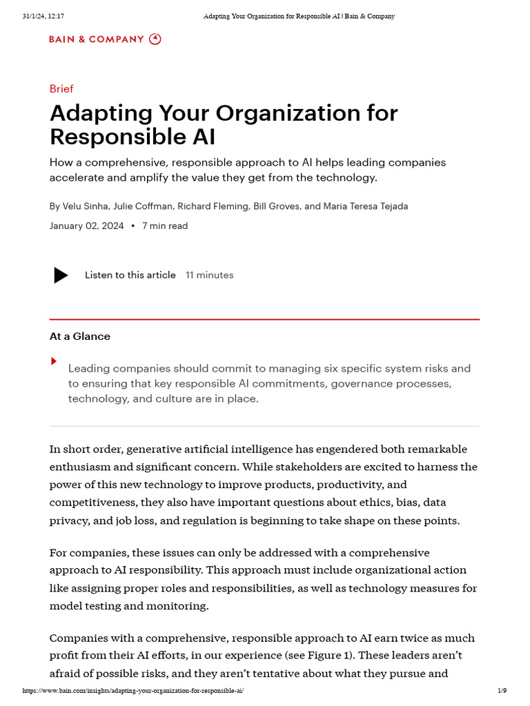 Adapting Your Organization For Responsible AI - Bain & Company | PDF ...