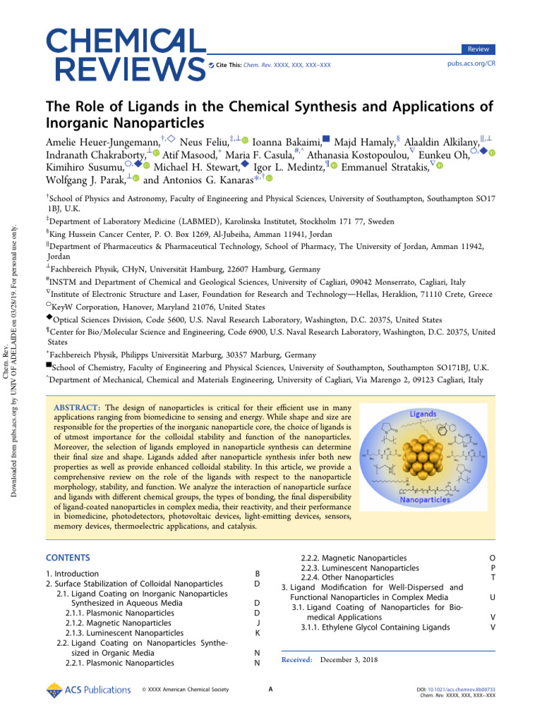 2019-The Role of Ligands in the Chemical Synthesis and Applications of Inorganic Nanoparticles ...