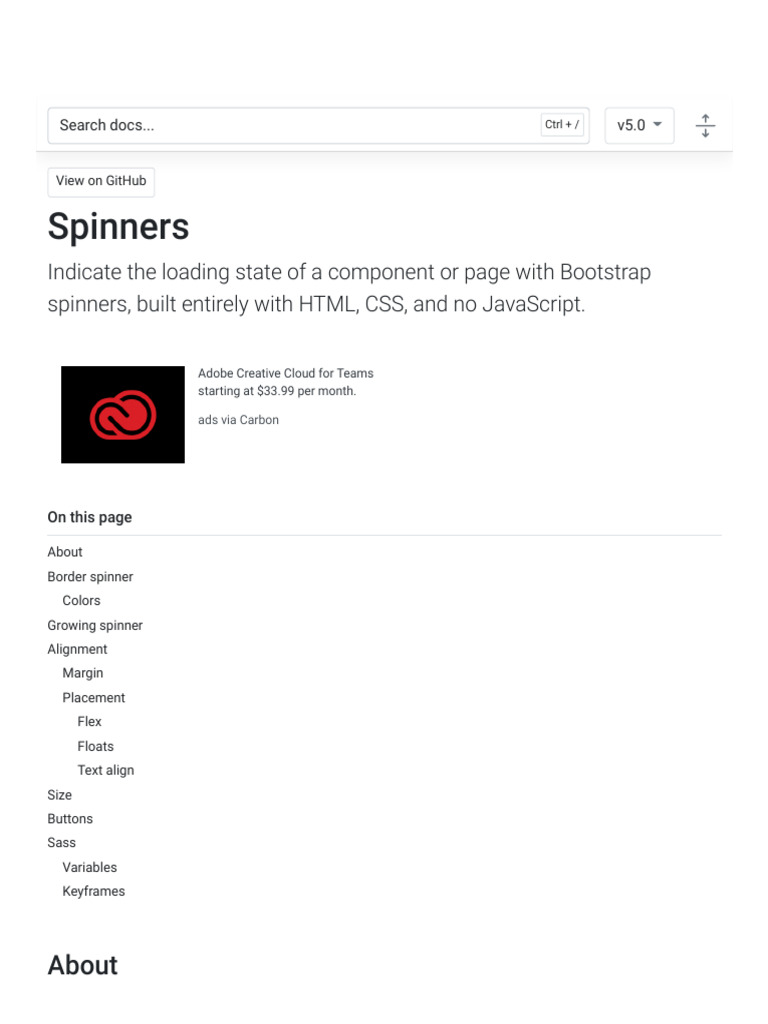Spinners (Buffring) Bootstrap v5.0 | PDF | Bootstrap (Front End Framework) | Web Development