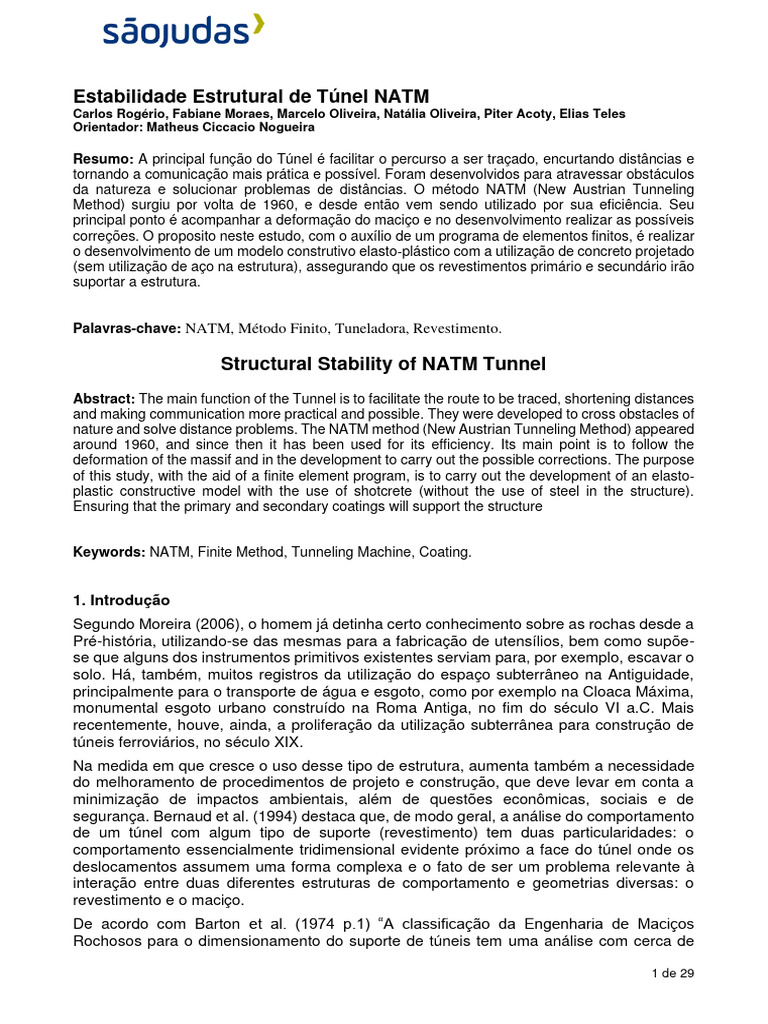 Estabilidade de Túnel pelo Método NATM | PDF | Estresse (Mecânica ...