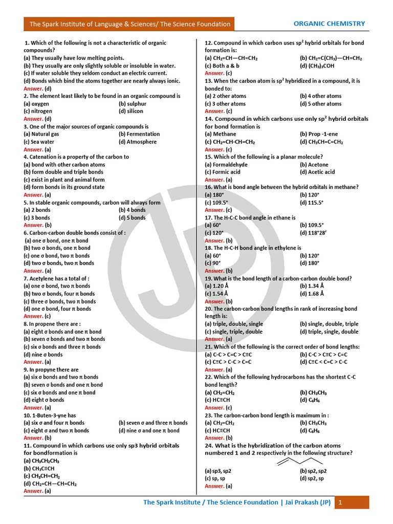Organic Chemistry MCQS | PDF | Isomer | Alkane