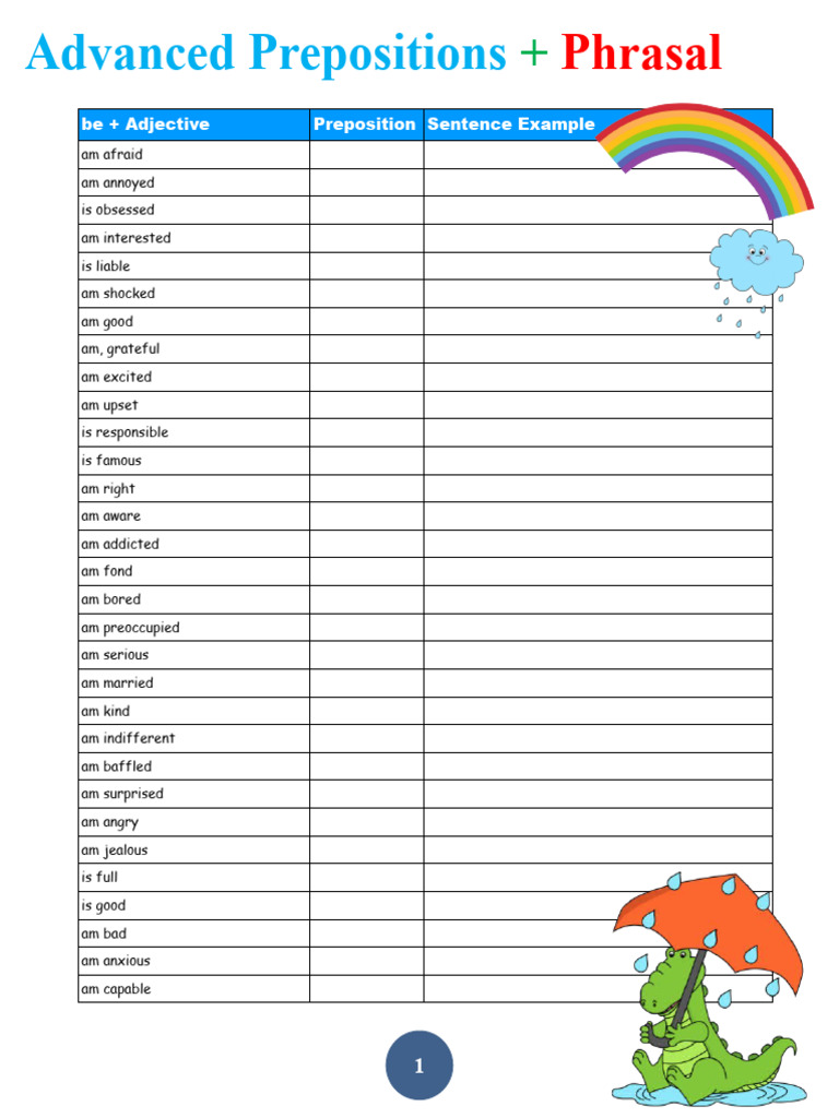 10 Page Advanced Prepositions Fill in Practice She Tests - 56569 ...