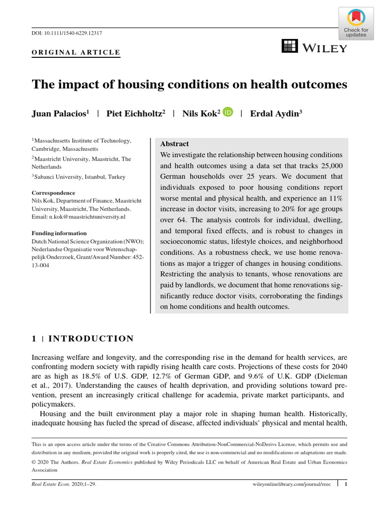 The Impact of Housing Conditions On Health Outcome | PDF | Survey ...