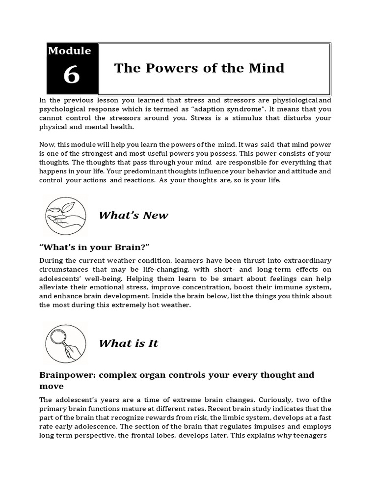 PerDev Powers of The Mind Lesson Activities | PDF | Cerebrum | Frontal Lobe