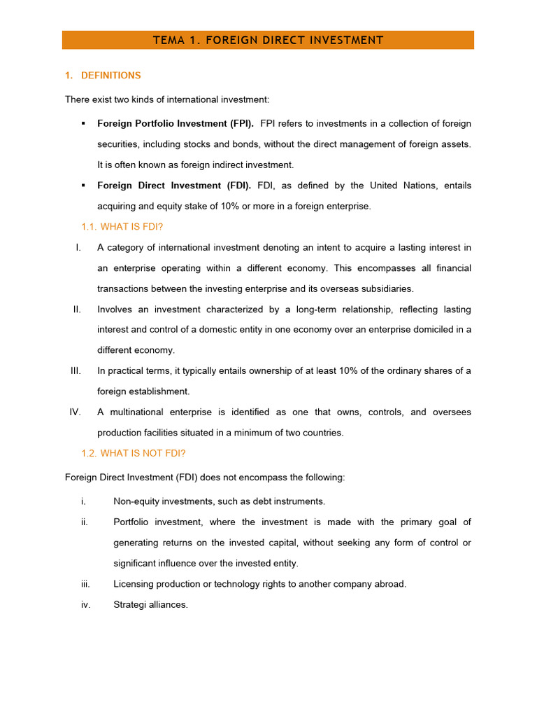 Tema 1. Foreign Direct Investment | PDF | Foreign Direct Investment | Investing