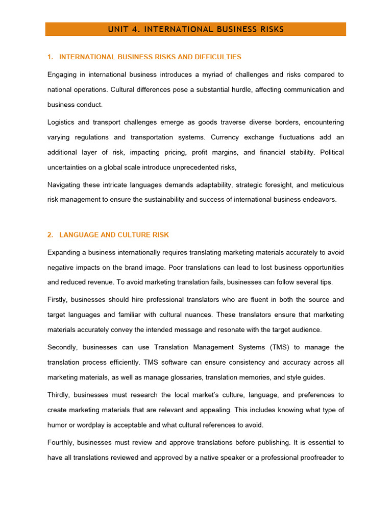 International Business Risks Guide | PDF | Financial Risk | Futures ...