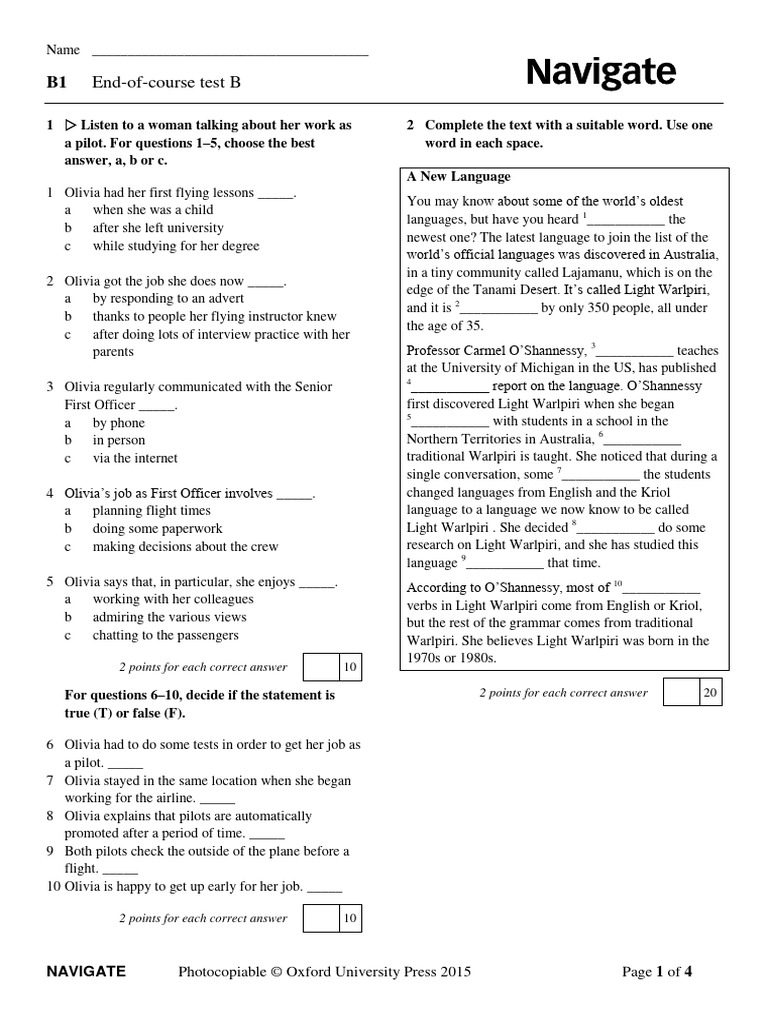 End-Of-Course Test B | PDF | Feeling | Cognition
