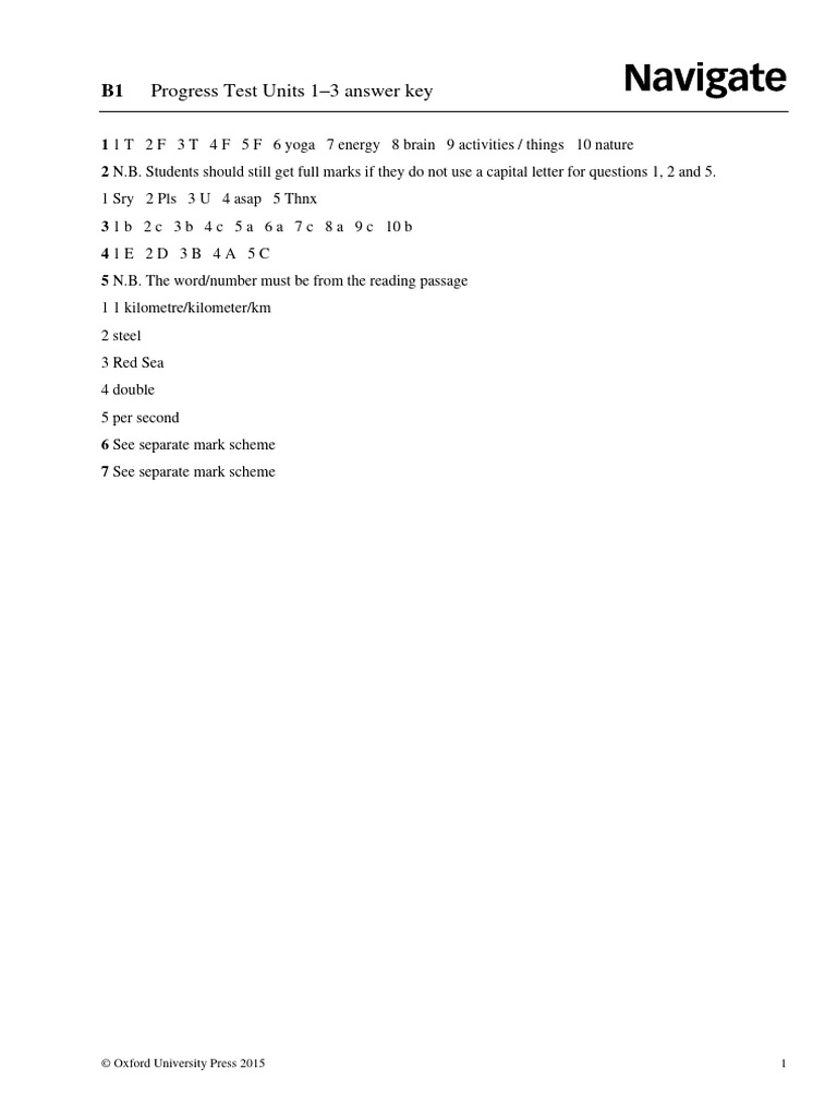 Navigate B1 Prog Test A Key | PDF | Orthography | Linguistics