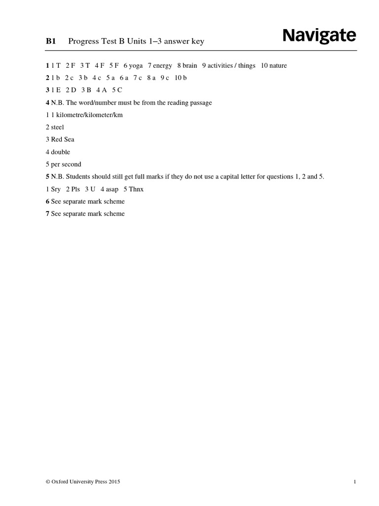 Navigate B1 Prog B Test Key | PDF | Linguistics