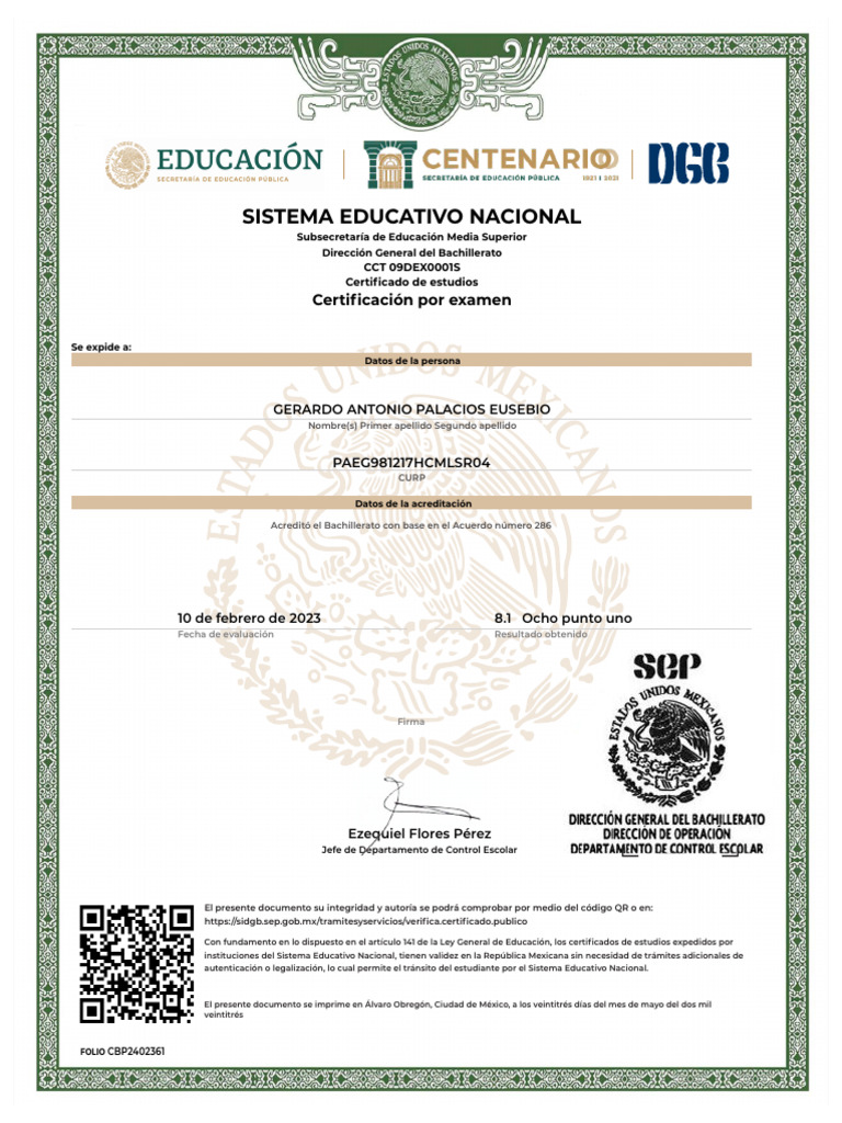 Certificado de Prepa Ac 286 | PDF