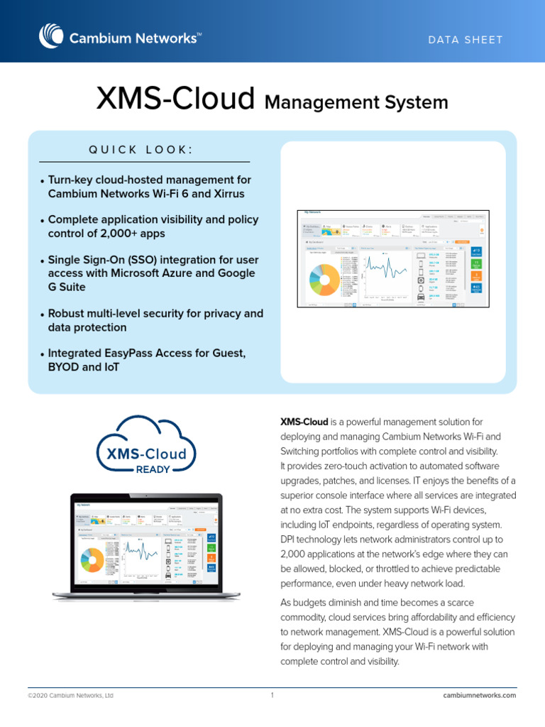 Cambium Networks Data Sheet Xirrus XMS-Cloud | PDF | Cloud Computing | Wi Fi