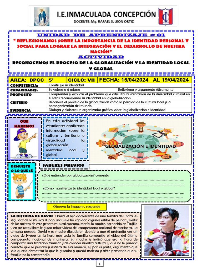 Actividad Dpcc 5° Unidad 1 Pdf Globalización Tradiciones 7250