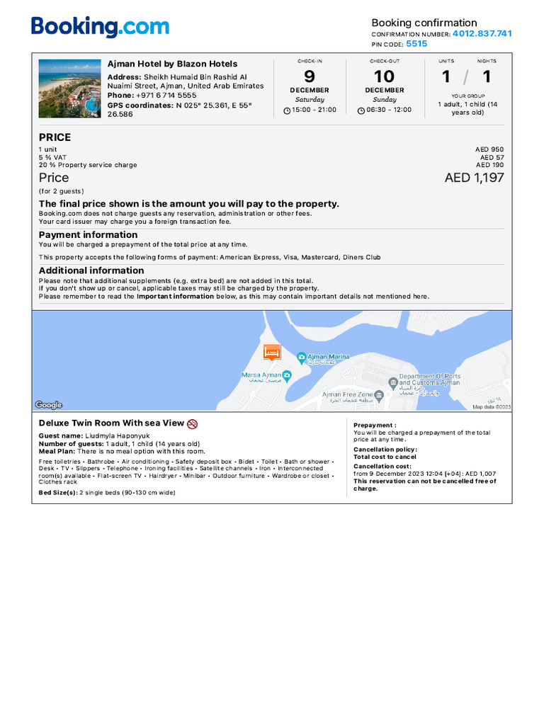 Booking.com Confirmation | PDF | Fee