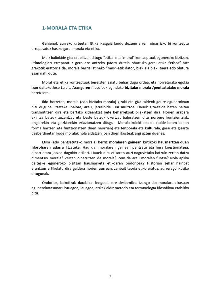 Etika. Teoria Txostena. | PDF