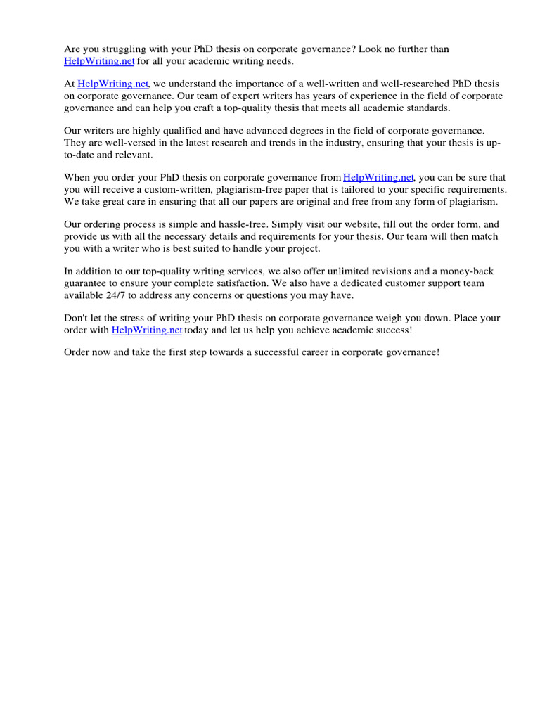 Order Your PHD Thesis On Corporate Governance From | PDF | Governance ... Order Your PHD Thesis On Corporate Governance From | PDF | Governance ...