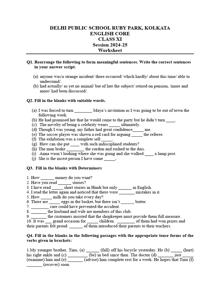 Worksheet 1 - Grammar - April 2024 | PDF | Linguistics