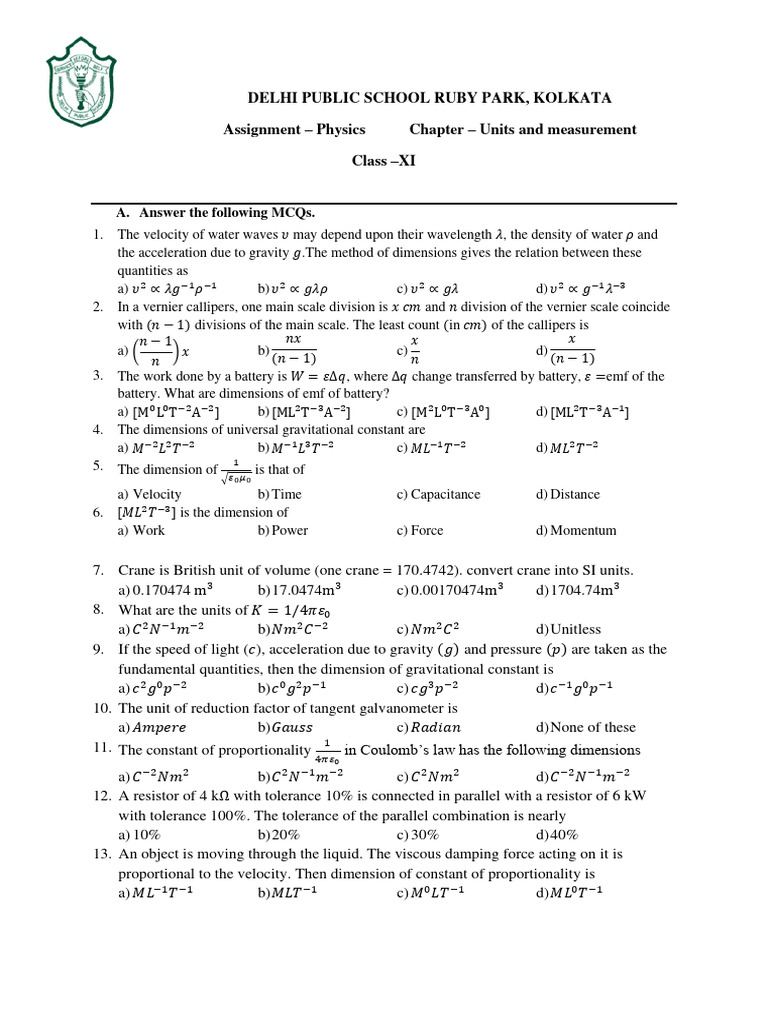 Class 11 Assignment 1 | PDF | Momentum | Torque