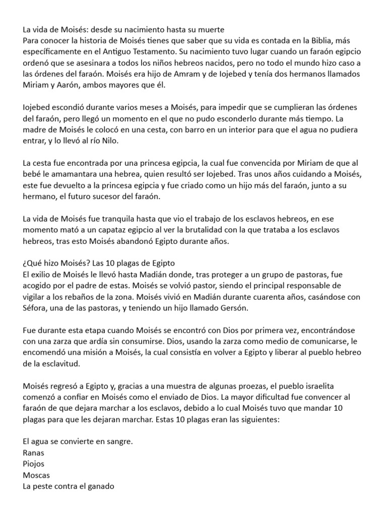La Vida de Moisés | PDF | Moisés | Libros del Antiguo Testamento