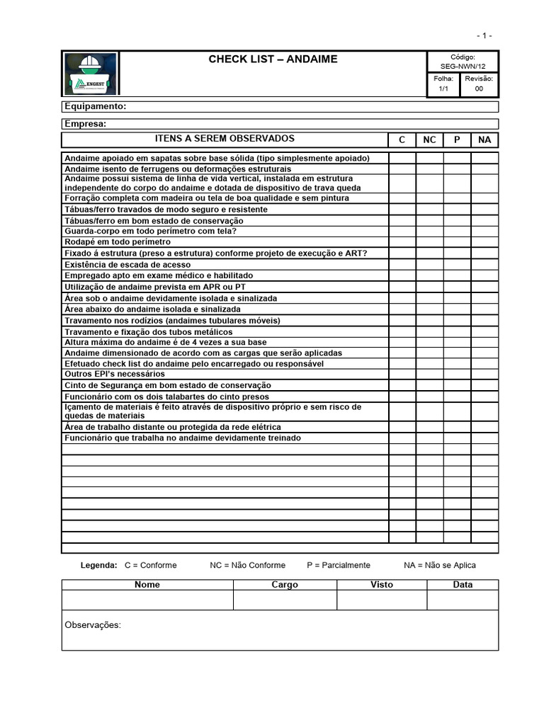 Check List Andaime | PDF