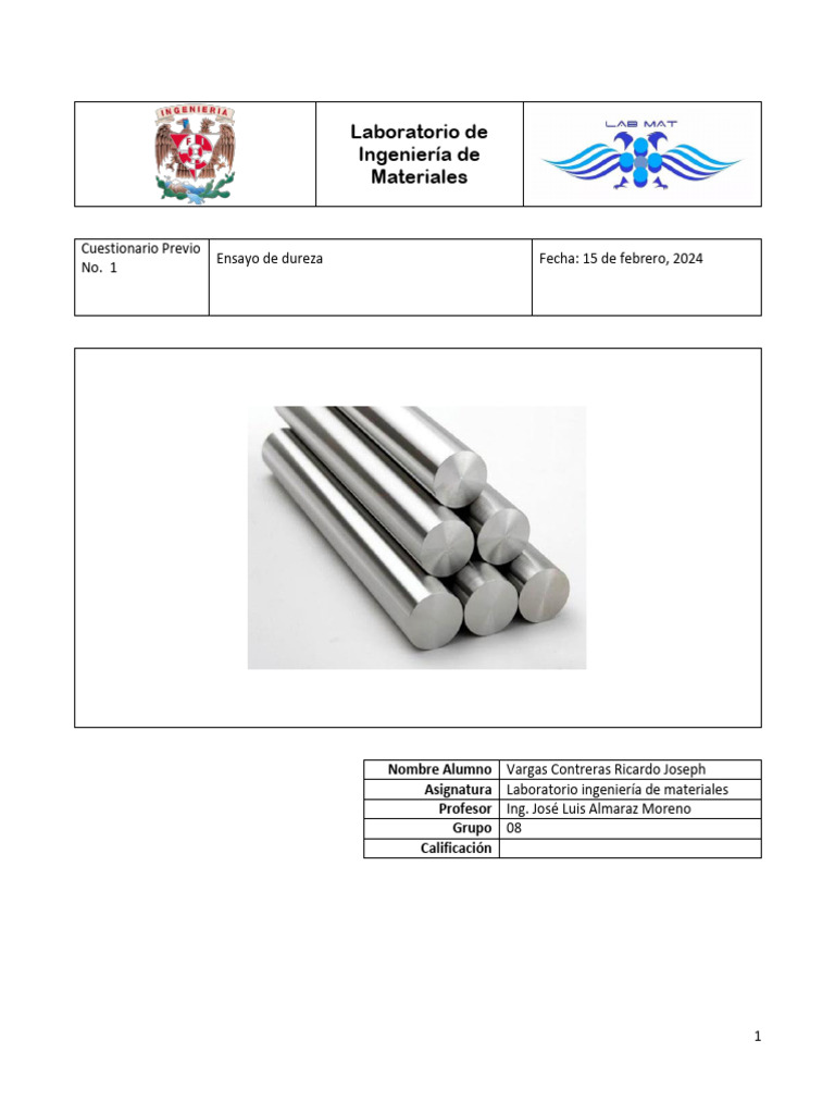 Previo 1 | PDF | Dureza | Materiales